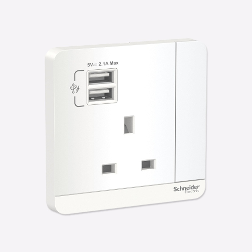 13A 1G SWITCH SOCKET+USB AVATARON WHITE - SCHNEIDER | Plaza Middle East