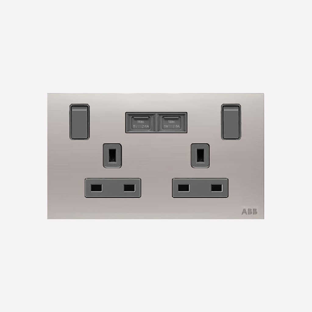 13A 2G SWITCH SOCKET WITH 2 USB MILLENIUM BSS - ABB | Plaza Middle East