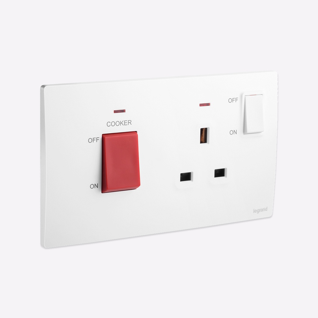 45A COOKER SWITCH +13A SWITCH SOCKET MALLIA SENSES WHITE - LEGRAND ...