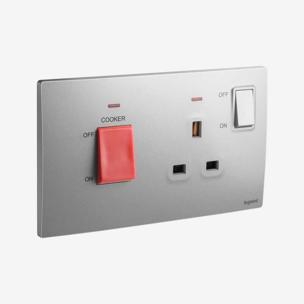 45A COOKER SWITCH+13A SWITCH SOCKET MALLIA SENSES DARK SILVER - LEGRAND ...