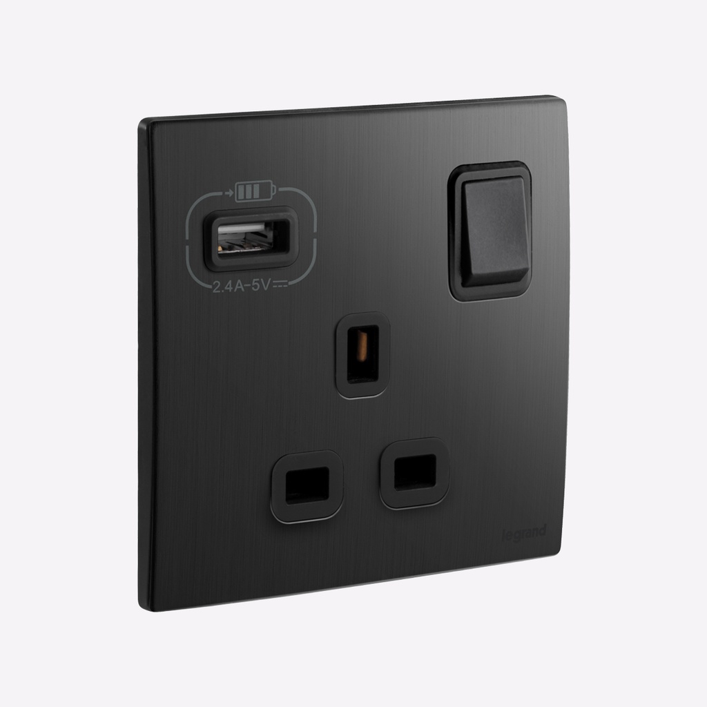 13A 1G SWITCH SOCKET+USB A MALLIA SENSES BRUSHED BLACK - LEGRAND ...