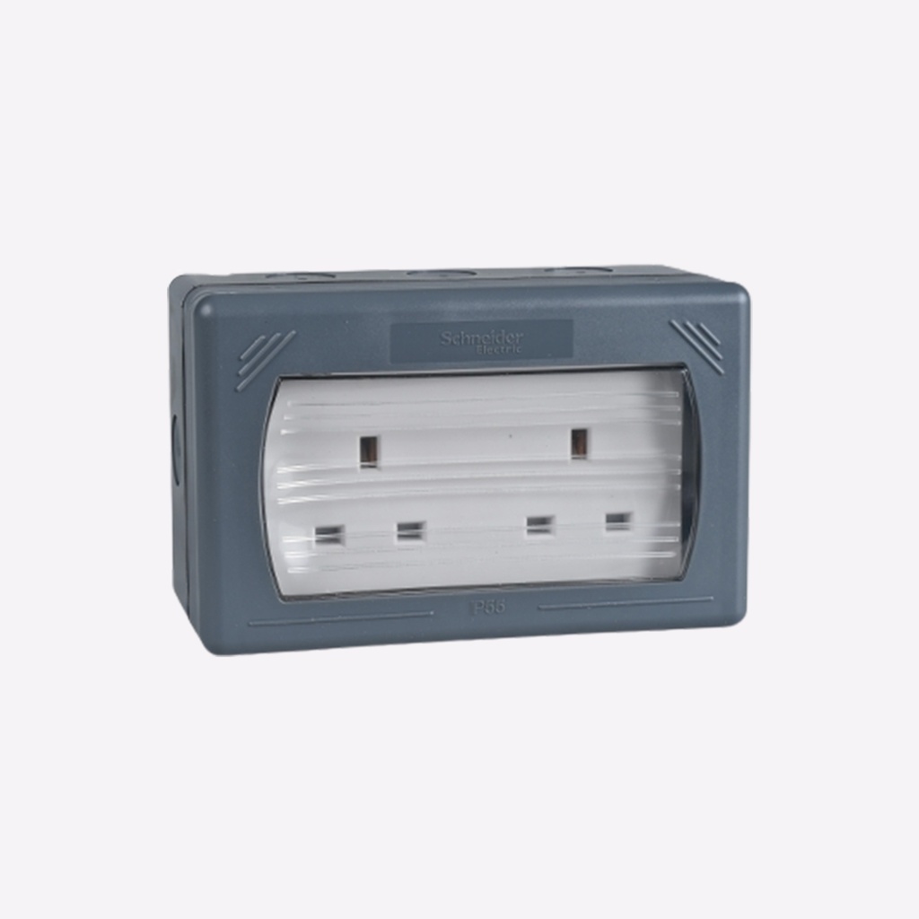 13A 2G UNSWITCHED SOCKET W/P IP55 GREY - SCHNEIDER | Plaza Middle East