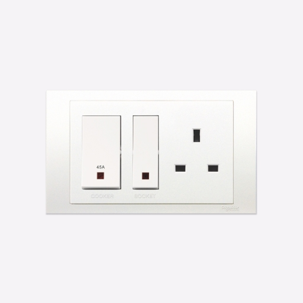 45A COOKER CONTROL UNIT +13A SWITCH SOCKET WHITE VIVACE - SCHNEIDER ...