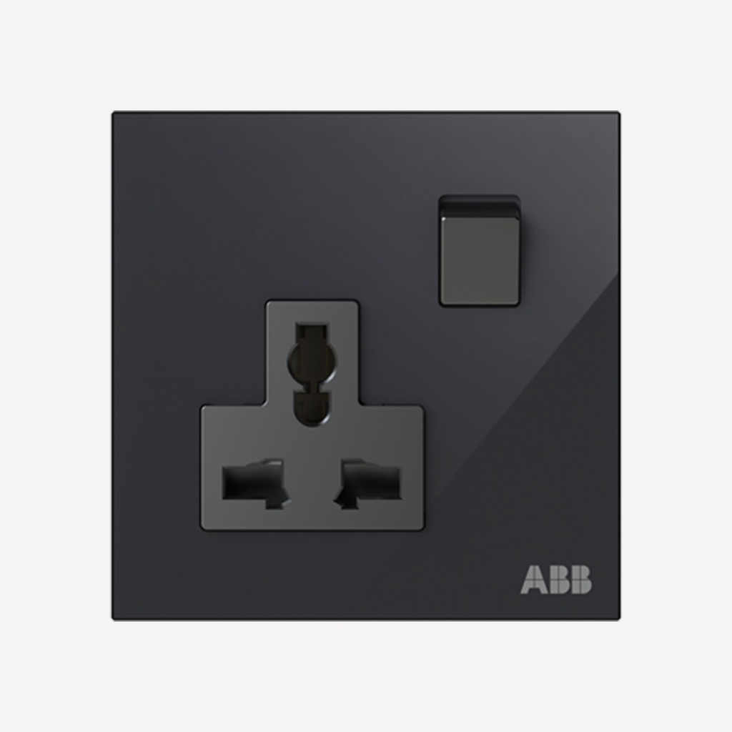 13A UNIVERSAL S/SOCKET MILLENIUM BLACK GLASS - ABB | Plaza Middle East