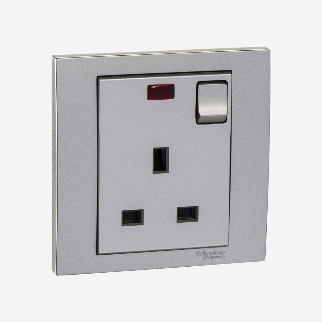 13A 1G SWITCH SOCKET WITH NEON INDICATOR VIVACE ALUMINIUM SILVER ...