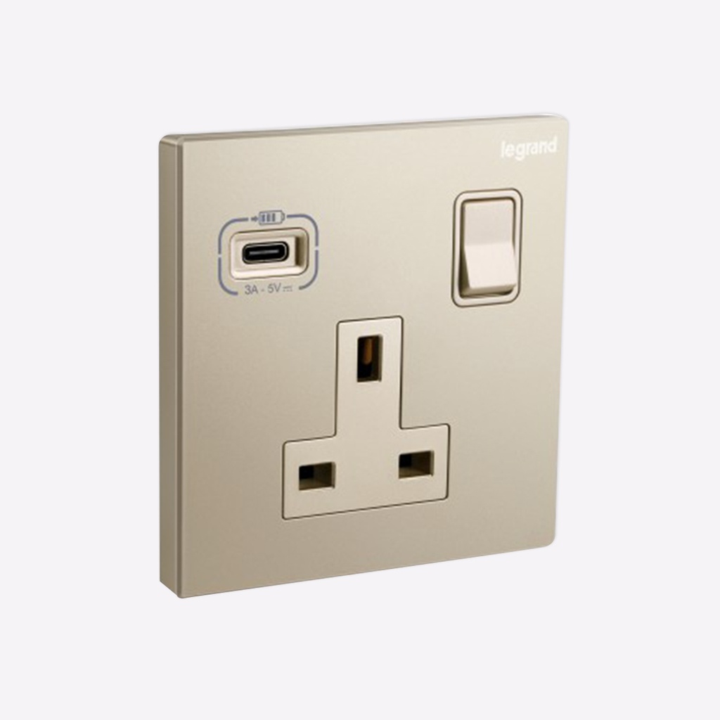 13A 1G SWITCH SOCKET + USB TYPE C GALION CHAMPAGNE - LEGRAND | Plaza ...