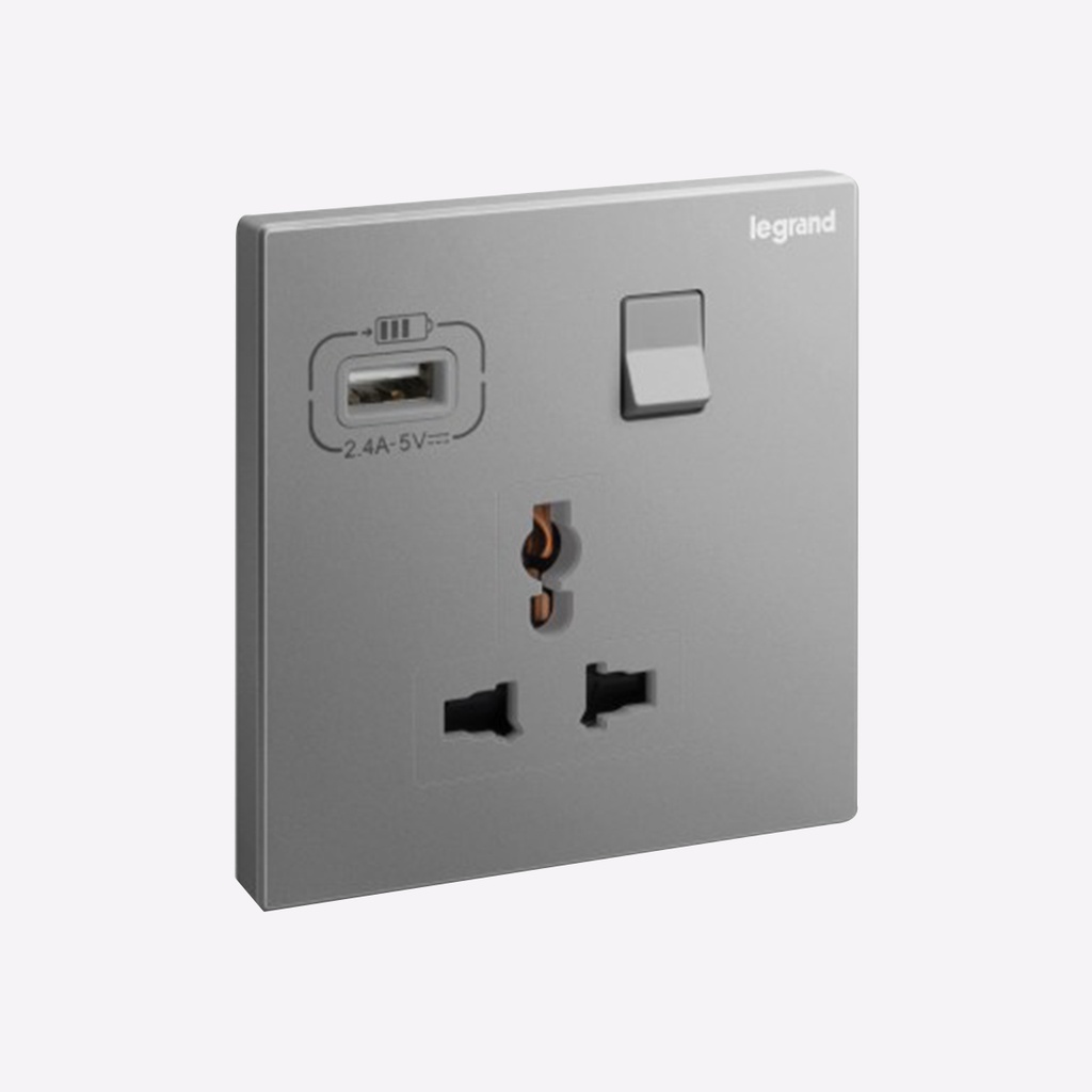 13A 1G UNIVERSAL SWITCH SOCKET + USB TYPE A GALION DARK SILVER ...