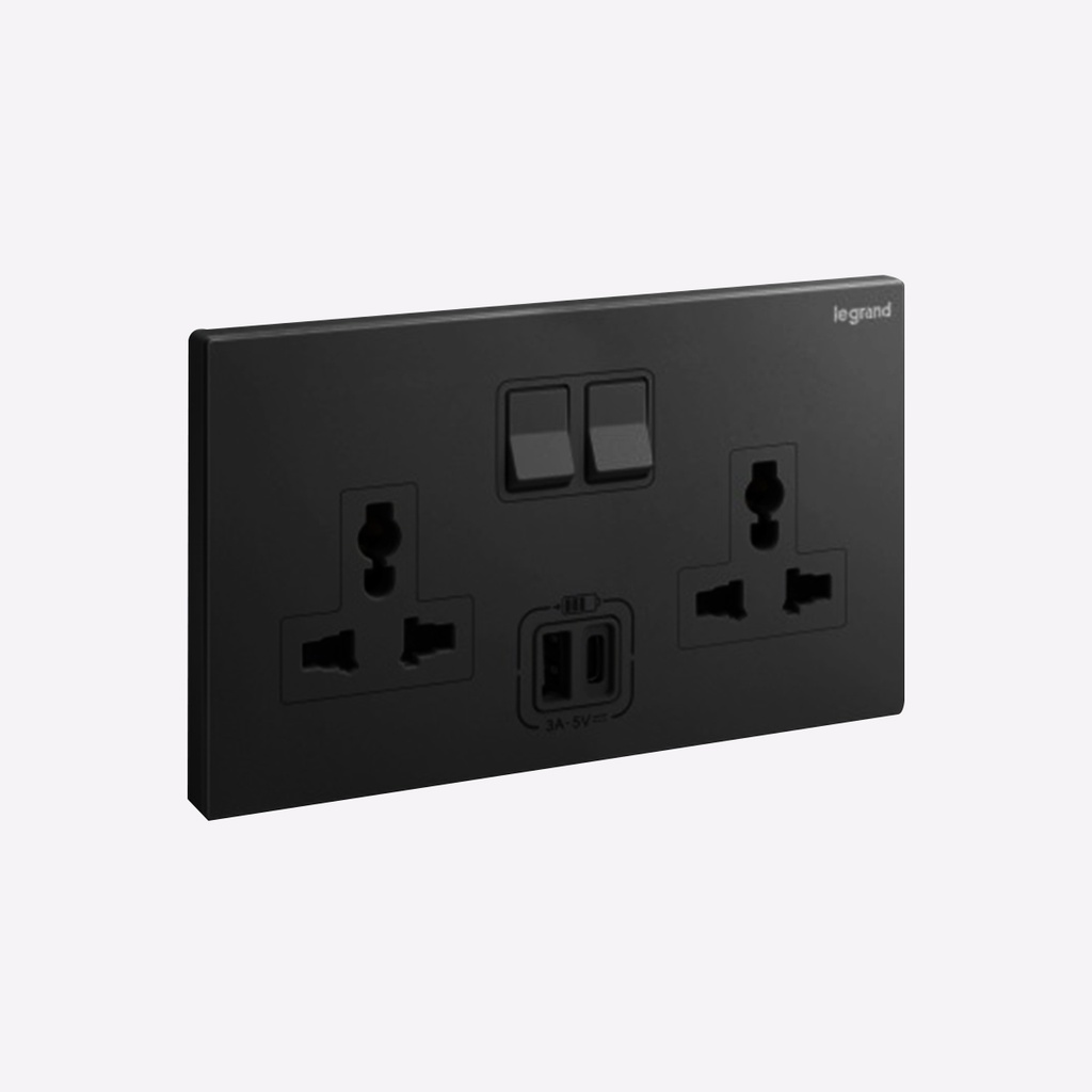 13A 2G UNIVERSAL SWITCH SOCKET+USB TYPE A+C GALION MATT BLACK - LEGRAND | Plaza Middle East