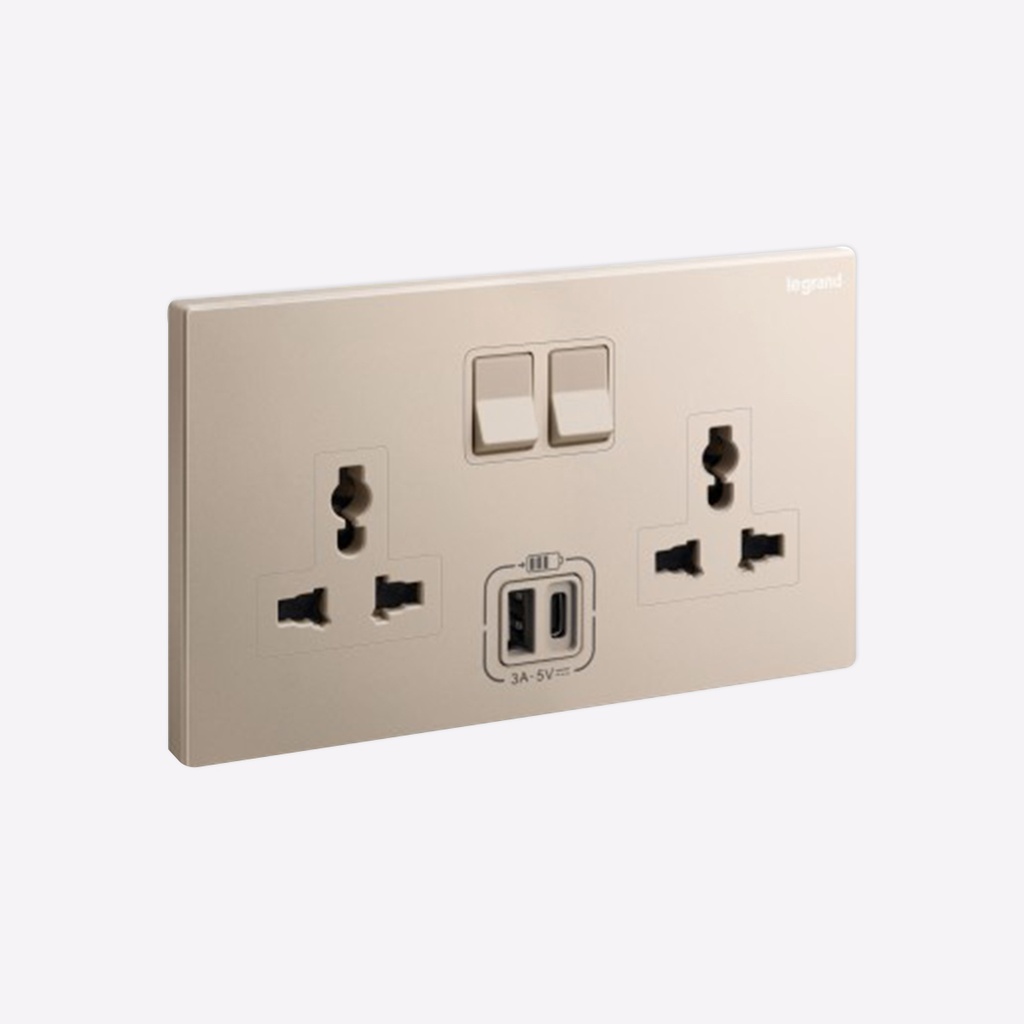 13A 2G UNIVERSAL SWITCH SOCKET+USB TYPE A+C GALION ROSE GOLD - LEGRAND ...