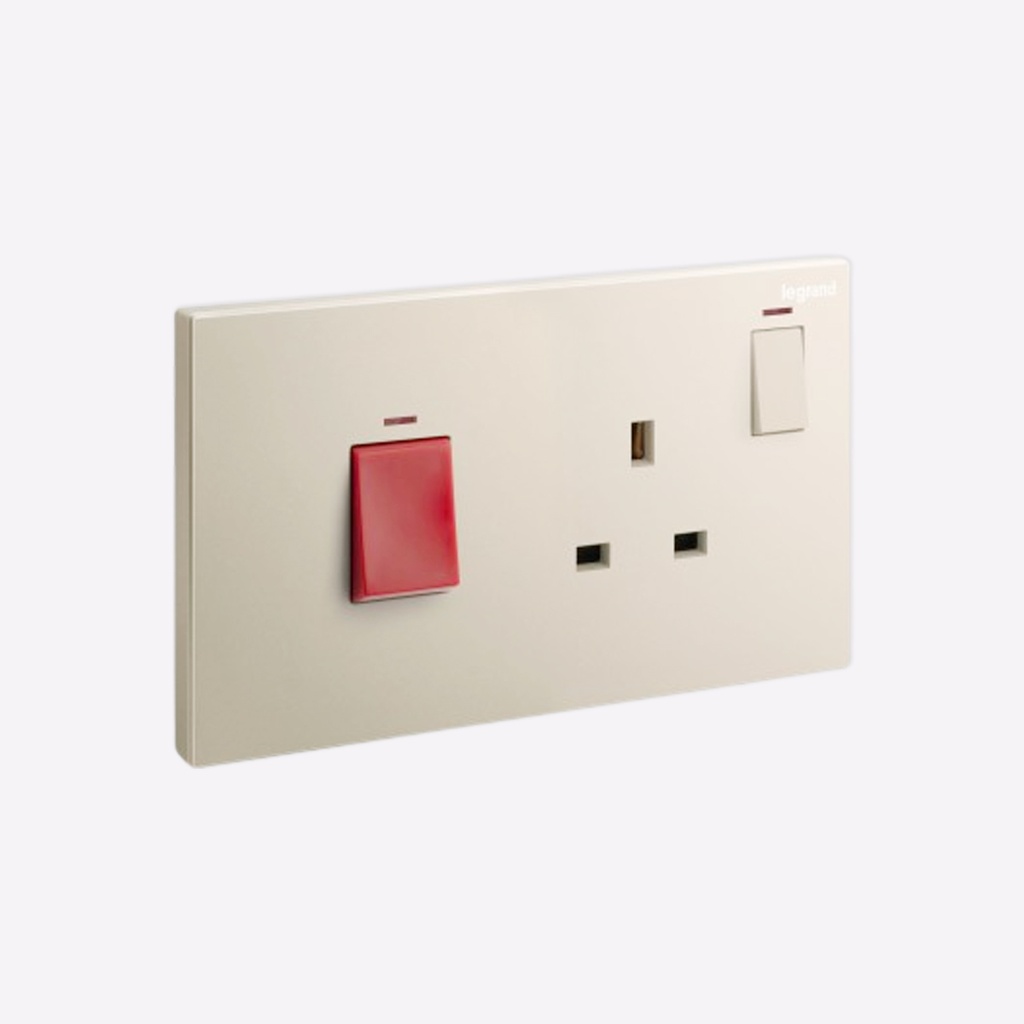 45A COOKER SWITCH+13A BS+LED GALION CHAMPAGNE (3X6) - LEGRAND | Plaza ...