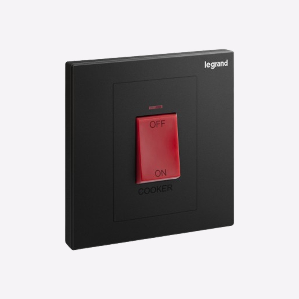 45A COOKER SWITCH+LED GALION MATT BLACK (3X3) - LEGRAND | Plaza Middle East
