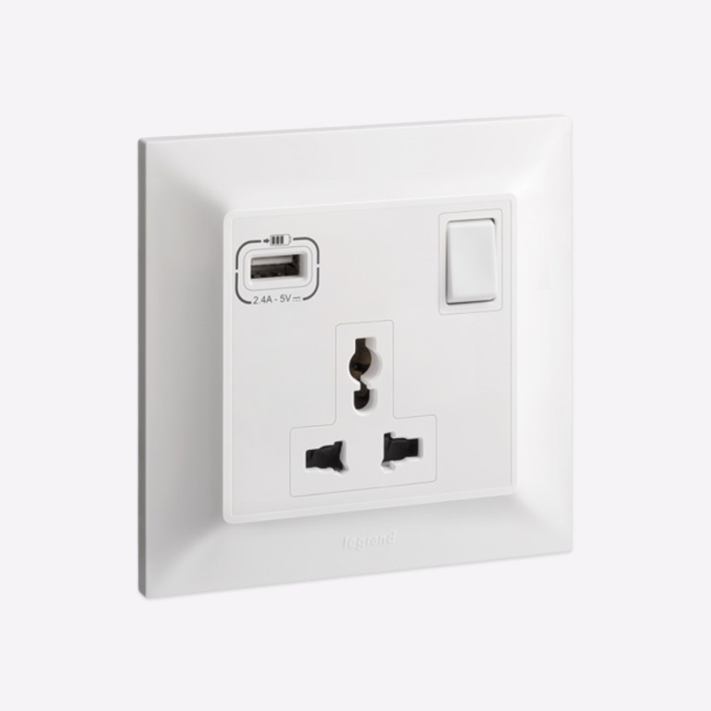 13A 1G UNIVERSAL SWITCH SOCKET+USB TYPE A BELANKO-S WHITE - LEGRAND ...