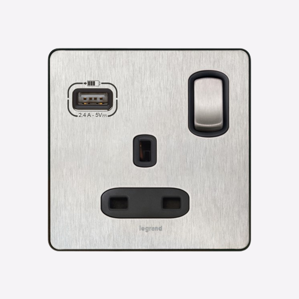 13A 1G SWITCH SOCKET + USB TYPE A SYNERGY SLEEK BSS - LEGRAND | Plaza ...