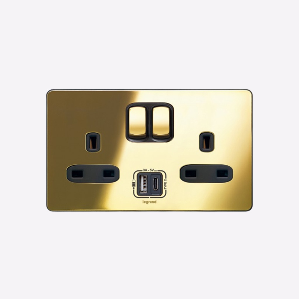 13A 2G SWITCH SOCKET+USB A & C SYNERGY SLEEK GOLD - LEGRAND | Plaza ...