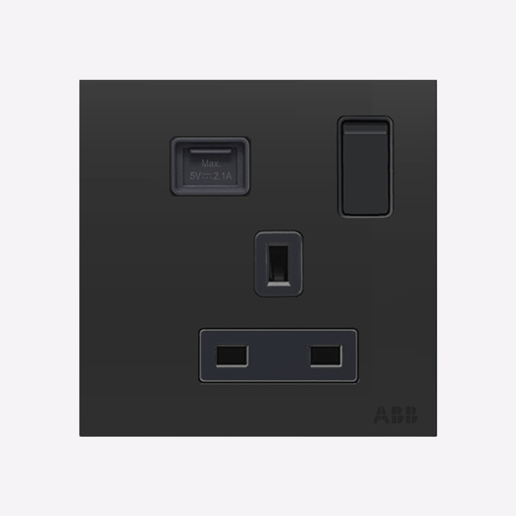 13A 1G SWITCH SOCKET WITH USB MILLENIUM SILK BLACK - ABB | Plaza Middle East