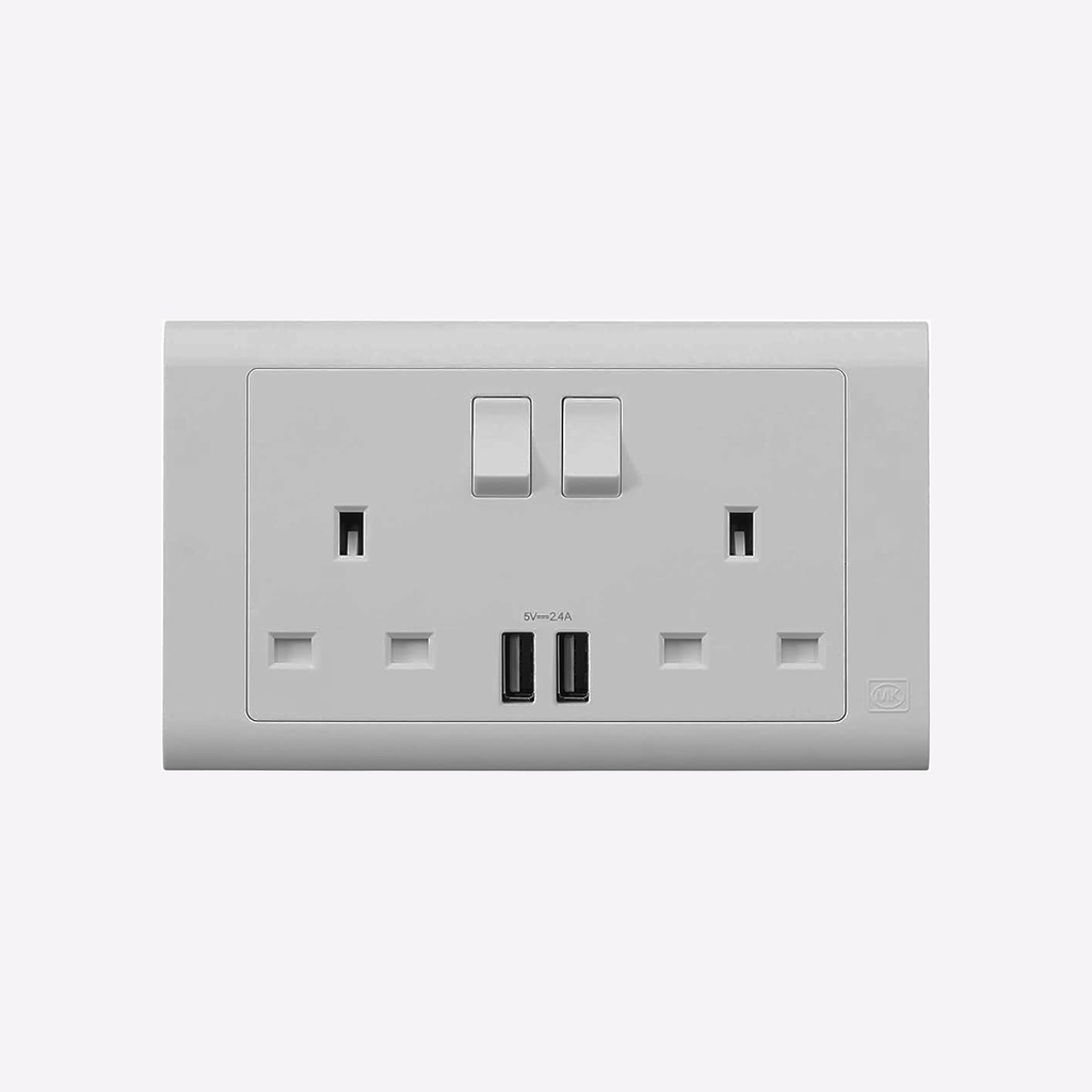13A 2G SWITCH SOCKET WITH USB ESSENTIALS TITANIUM - MK | Plaza Middle East